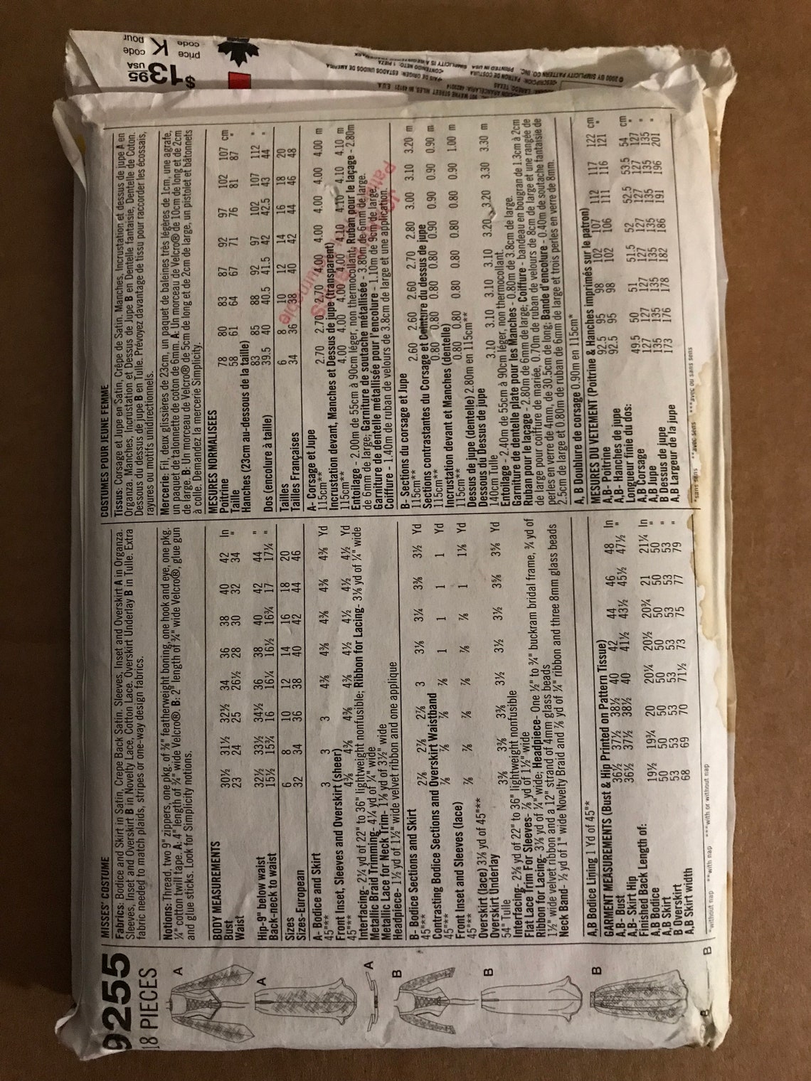 Simplicity 9255 Pattern UNCUT Costume Collection Misses Medieval ...