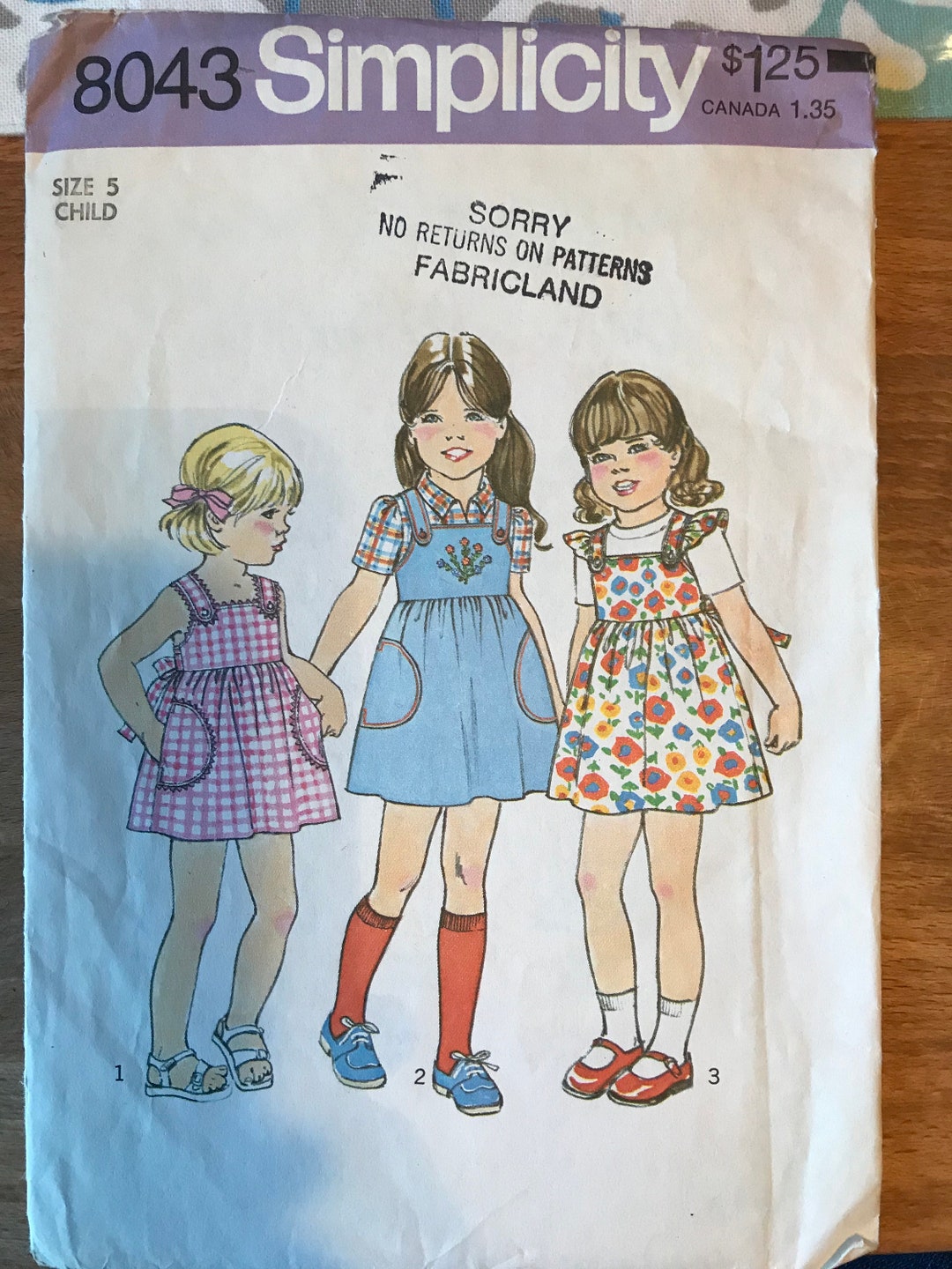 Simplicity 8043 Pattern 1970s Girl's Back Tie Sleeveless Jumper Dress ...