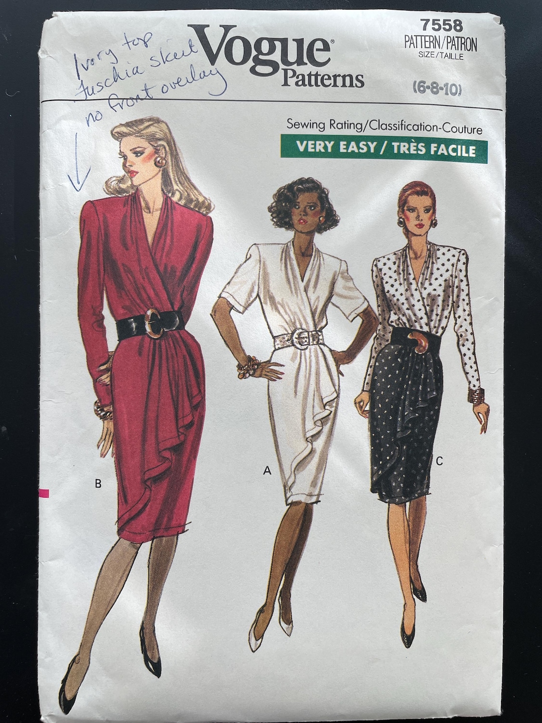 Vogue 7558 Pattern UNCUT 1980s Vintage Very Easy Dress Raised Neckline ...