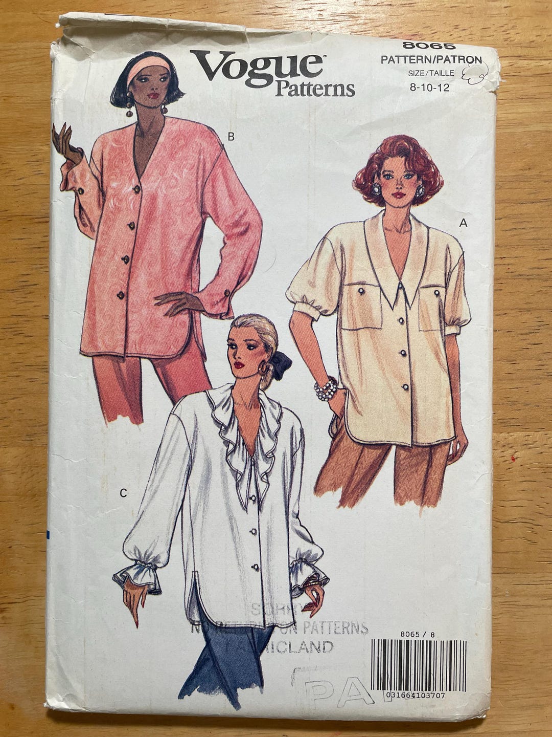 Vogue 8065 Pattern UNCUT Vintage 1990s Easy V Neck Oversized Blouse ...