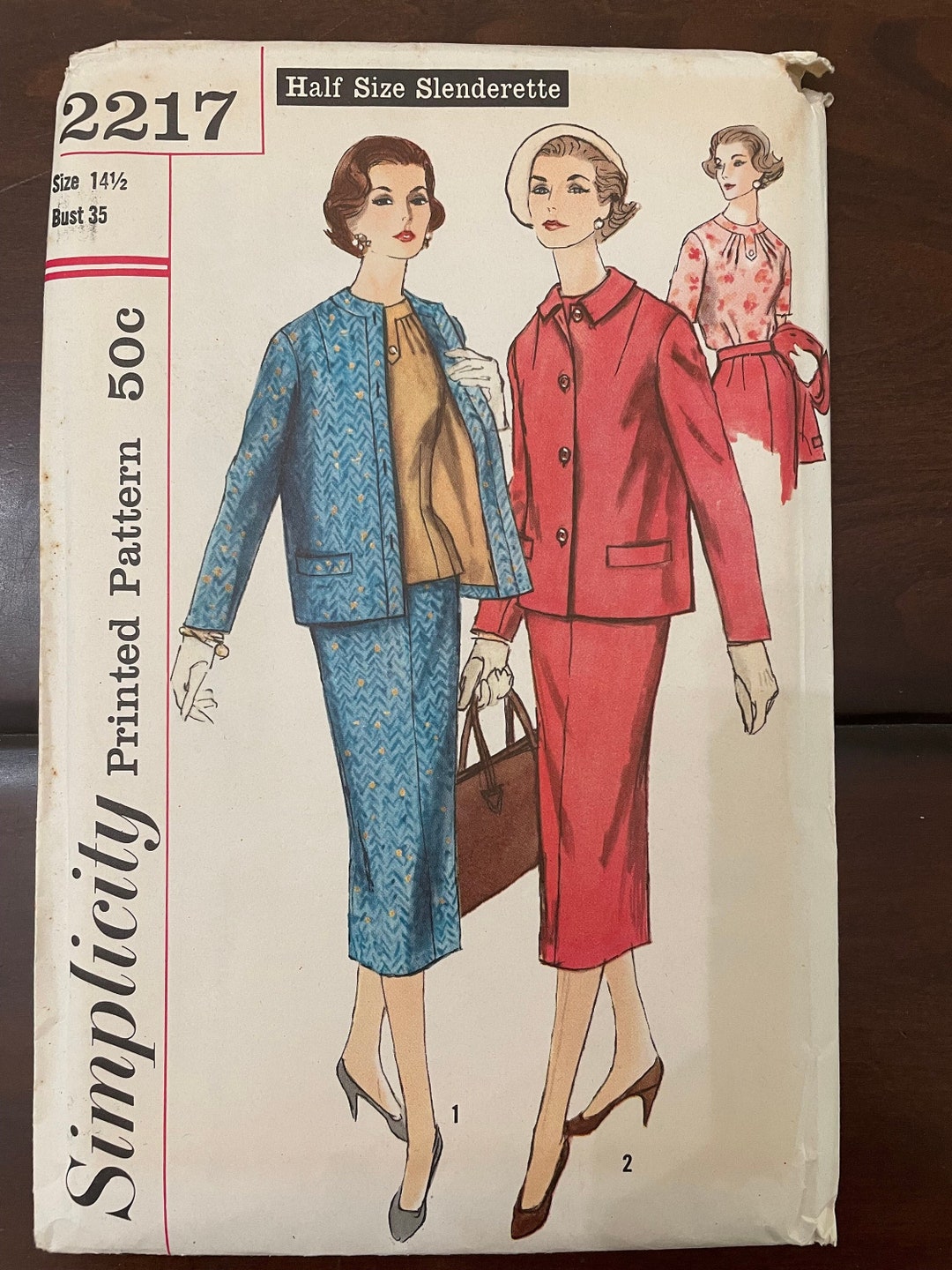 Simplicity 2217 Pattern UNCUT 1950s Vintage Slenderette Three Piece ...