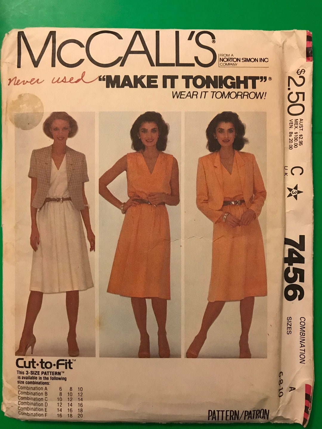 Mccalls 7456 Pattern UNCUT 1980s Make It Tonight Sleeveless V-neckline ...