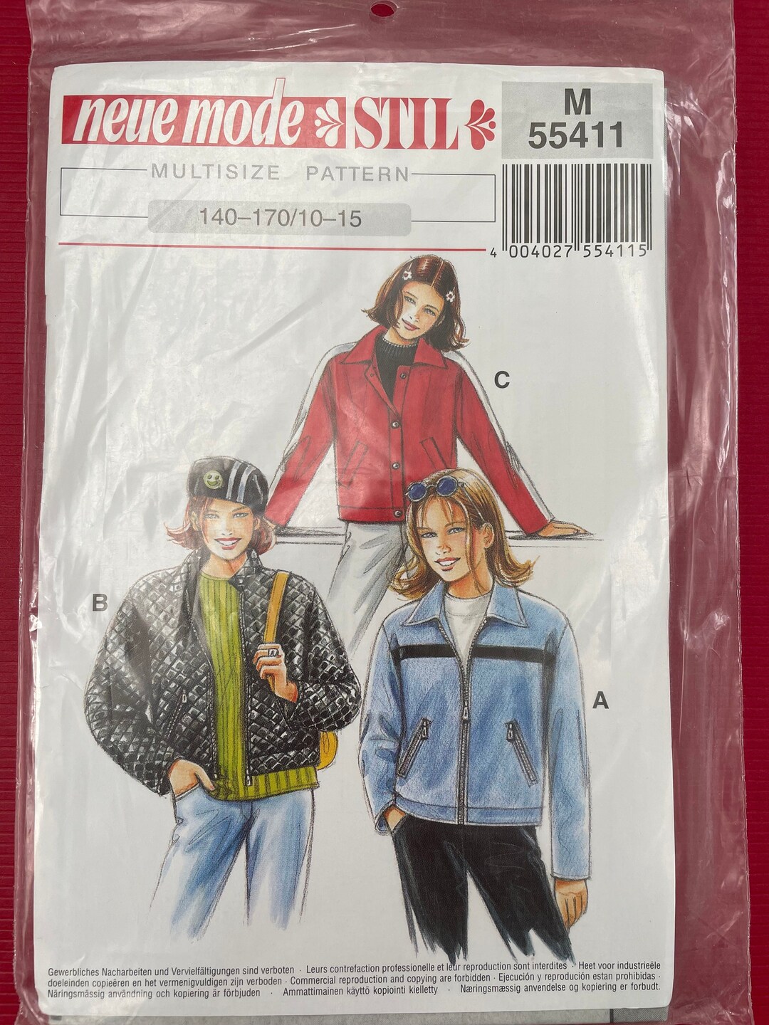 Neue Mode Stil 55411 Pattern UNCUT Zipper or Button Front Jacket With ...