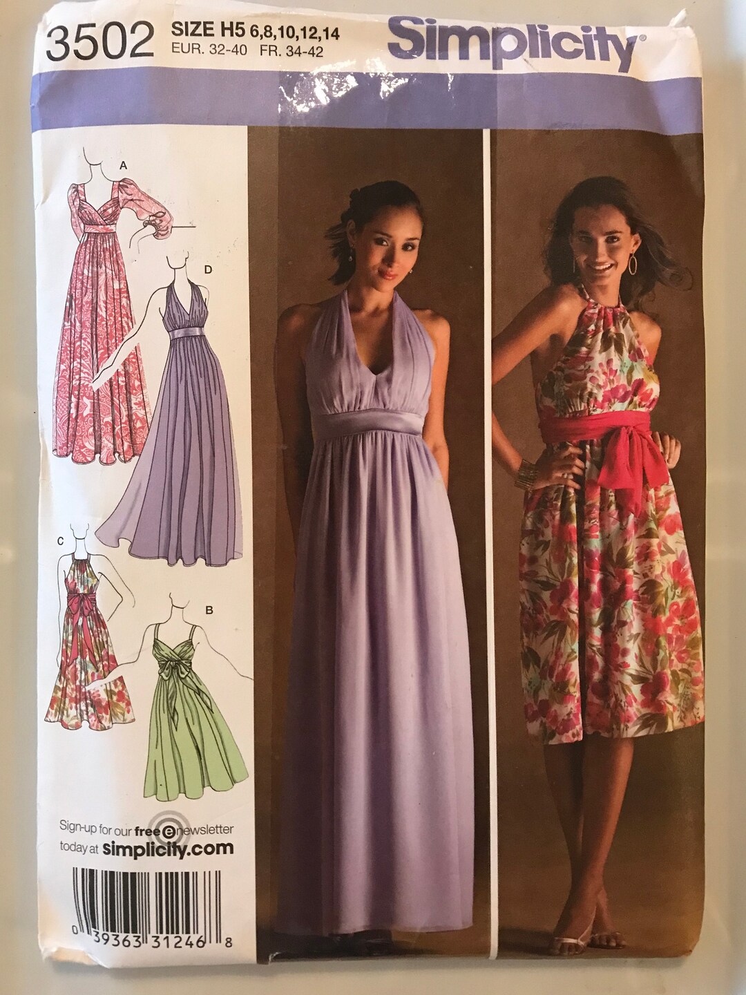 Simplicity 3502 Pattern Raised Waist Evening Dress Halter Neck Shoulder ...