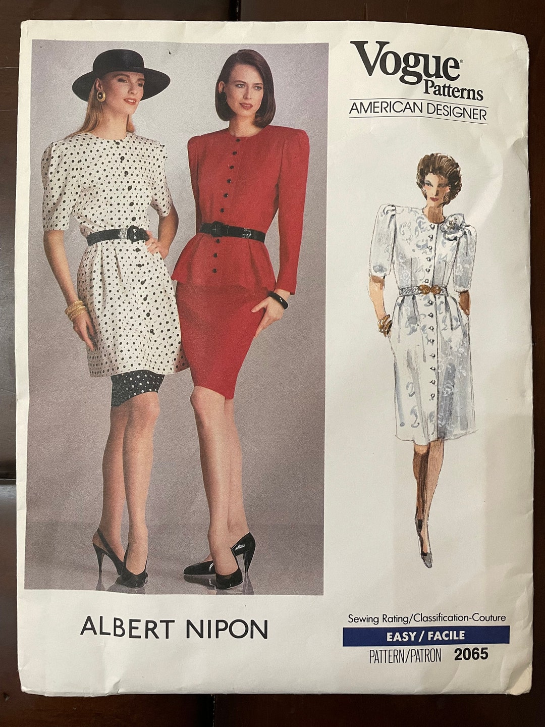 Vogue 2065 Pattern UNCUT 1980s Vintage American Designer Albert Nipon ...