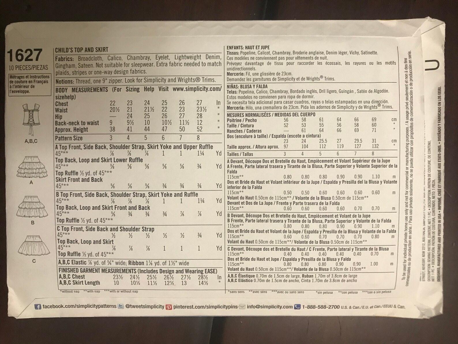 Simplicity 1627 Pattern UNCUT Little Girl's Cap Sleeve Top - Etsy