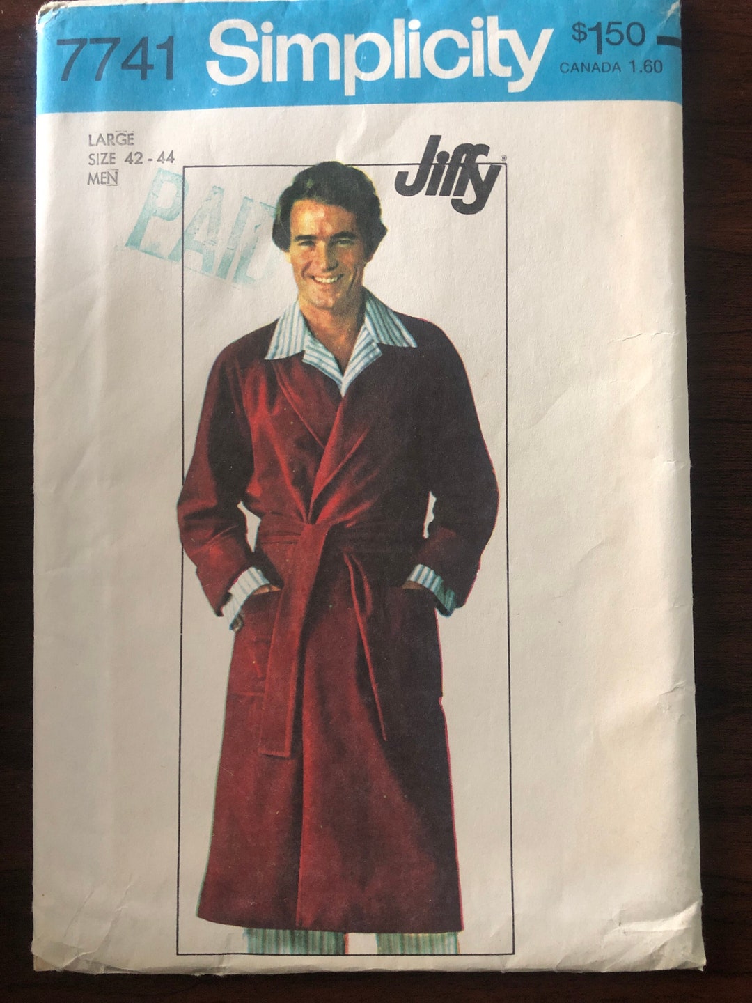 Simplicity 7741 Pattern UNCUT Easy Jiffy Men's Robe Spa Style Front ...