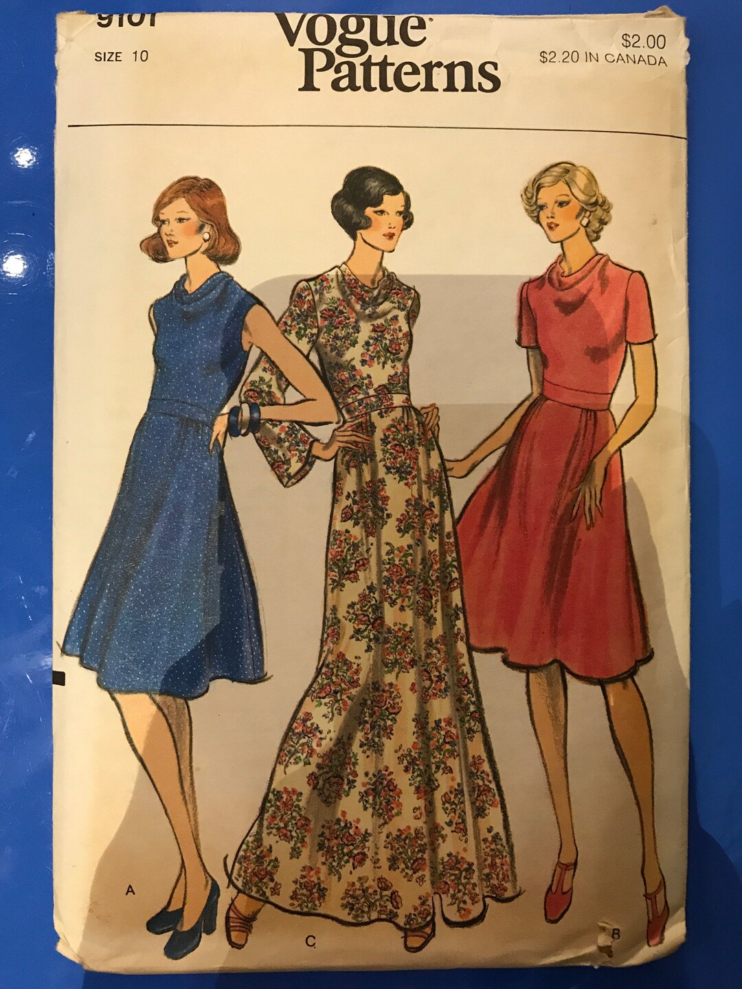 Vogue 9101 Pattern UNCUT 1970s Cowl Neck Dress Sleeveless Long Full ...