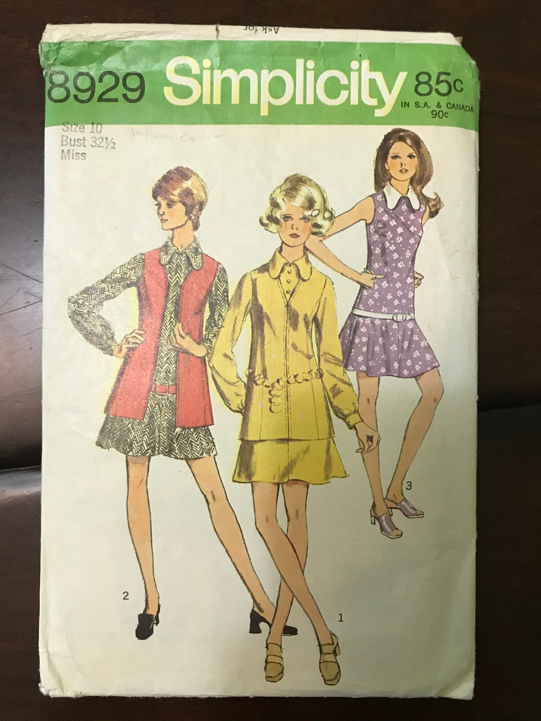 Simplicity 8929 Pattern CUT MISSING Collar 1970s Vintage Dropped Waist ...