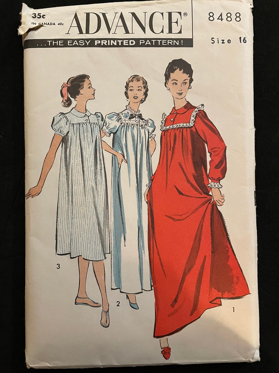 Advance 8488 Pattern CUT Complete 1950s Vintage Nightgown Midi or Maxi ...