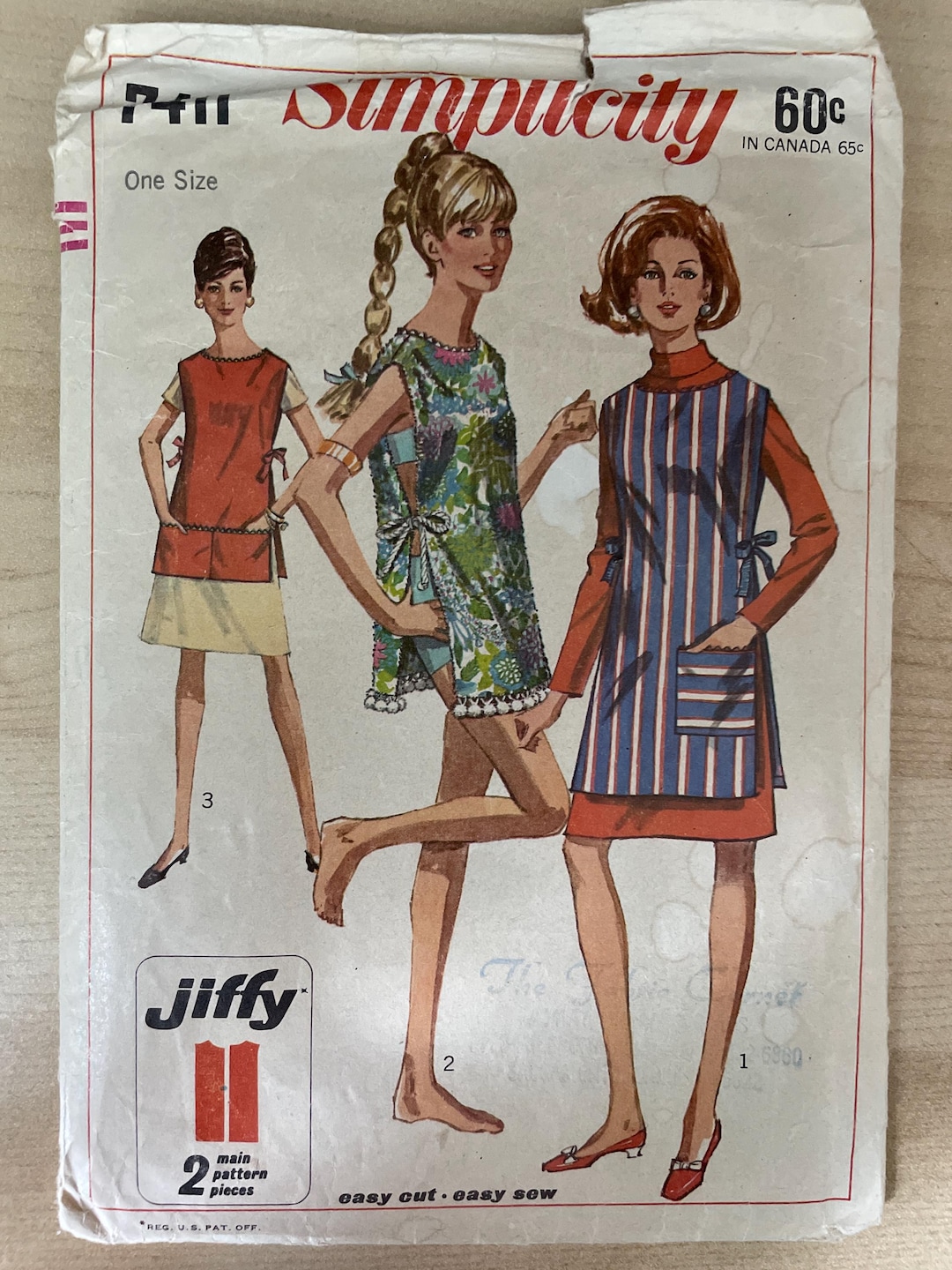 Simplicity 7411 Pattern CUT Complete Vintage 1960s Easy Jiffy Apron or ...