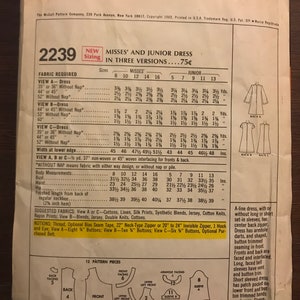 Mccalls 2239 Pattern CUT Complete 1960s Vintage Surplice Bodice Drses ...