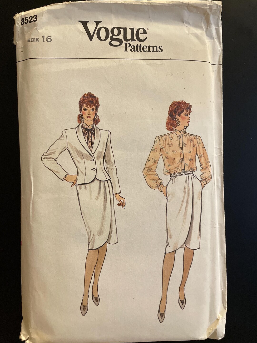 Vogue 8523 Pattern UNCUT 1980s Button Front Blouse Standing Collar Long ...