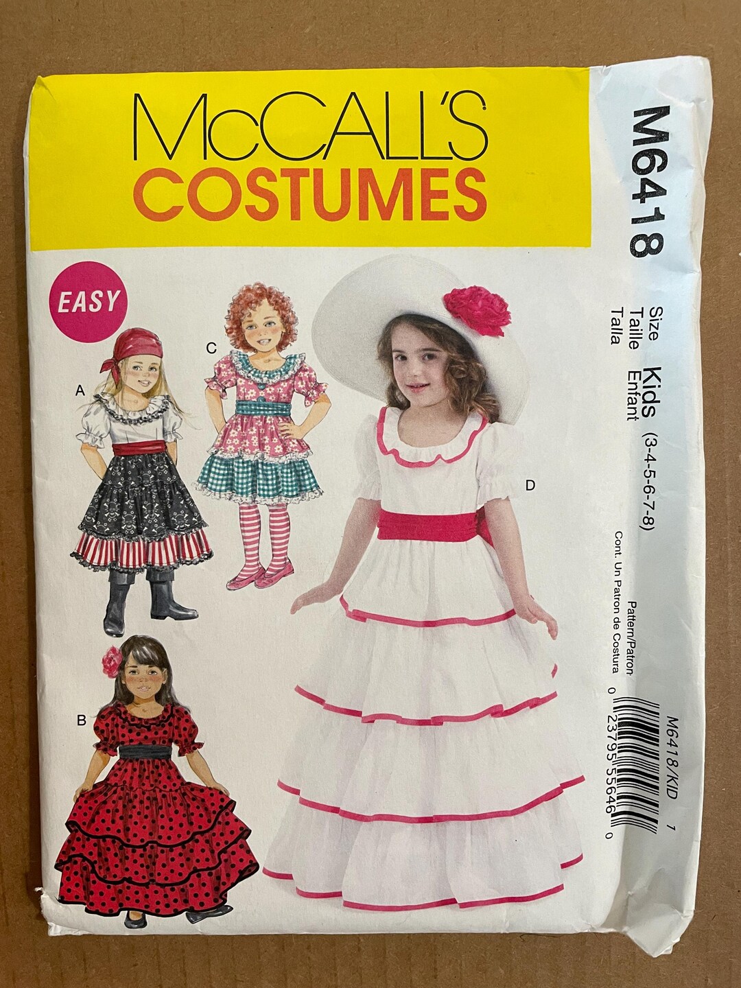 Mccalls M6418 6418 Pattern UNCUT Girls Easy Costumes Southern Belle ...