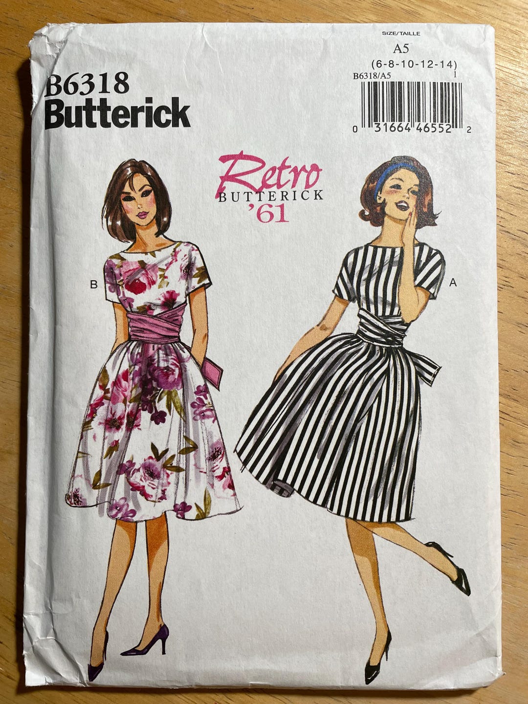 Butterick B6318 6318 Pattern UNCUT Retro 1960s Oval Neckline Dress Wide ...