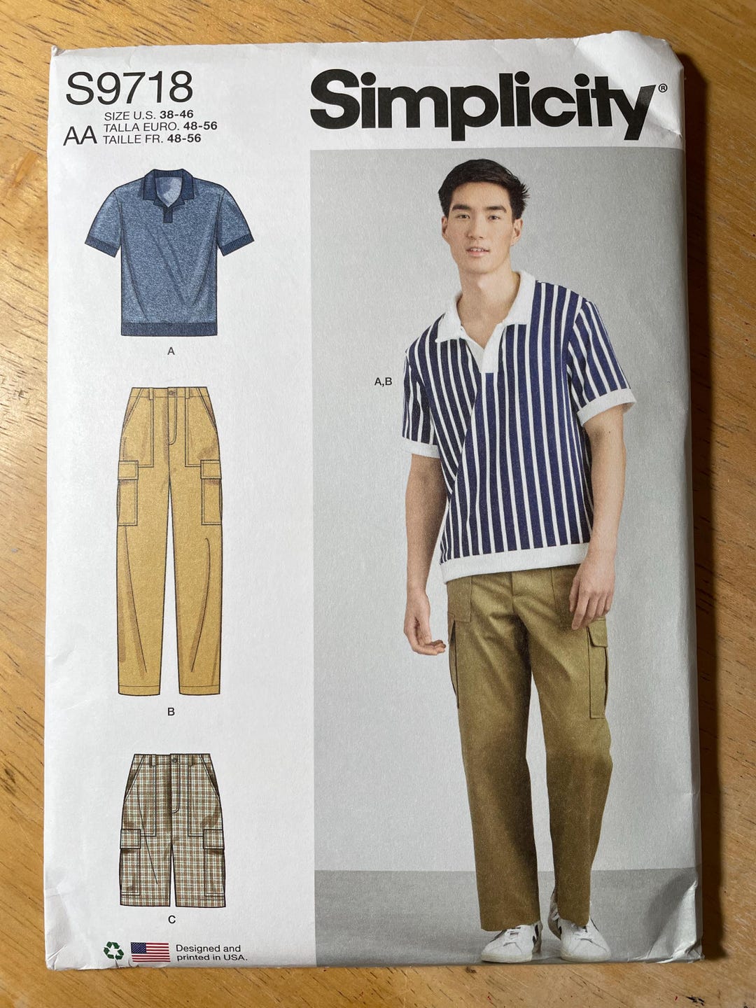 Simplicity S9718 9718 Pattern UNCUT Mens Pullover Top Contrast Collar ...