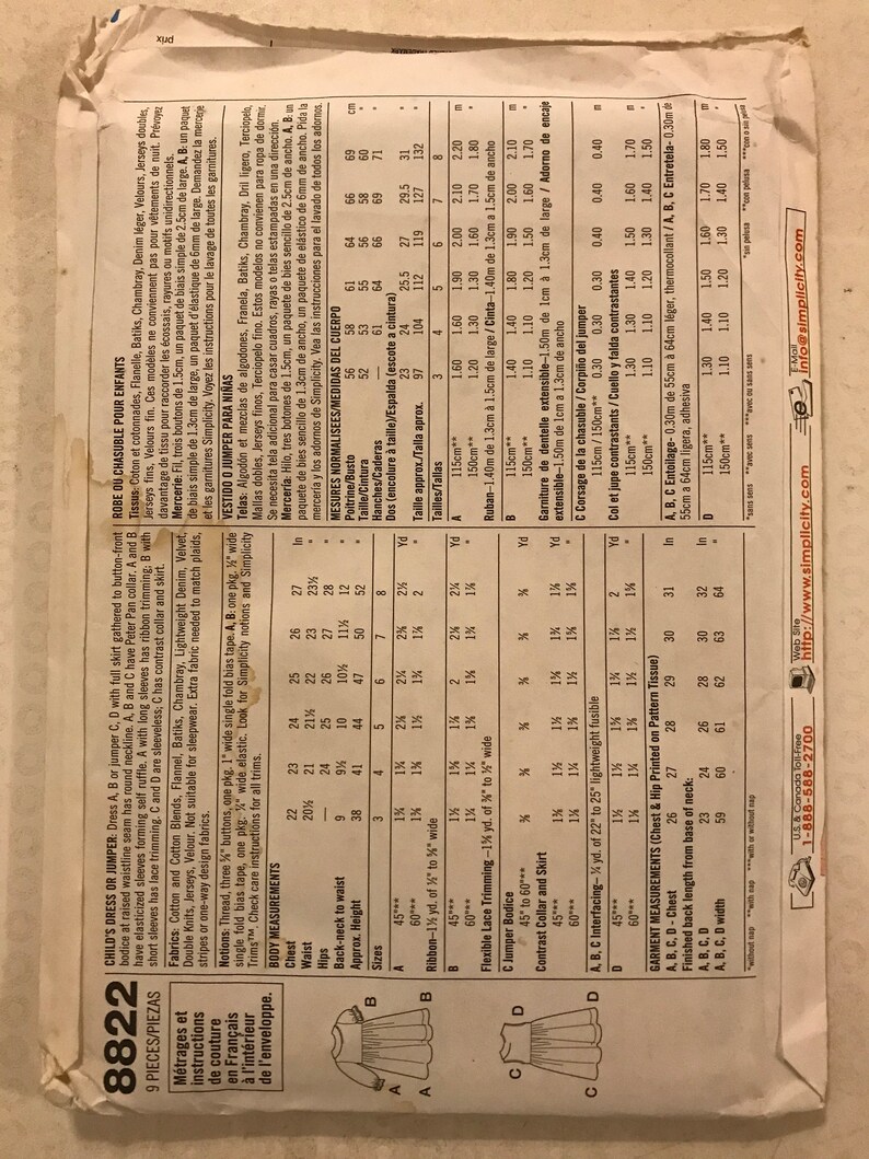 Simplicity 8822 Pattern Little Girls Knee Length Dress or Jumper Raised ...