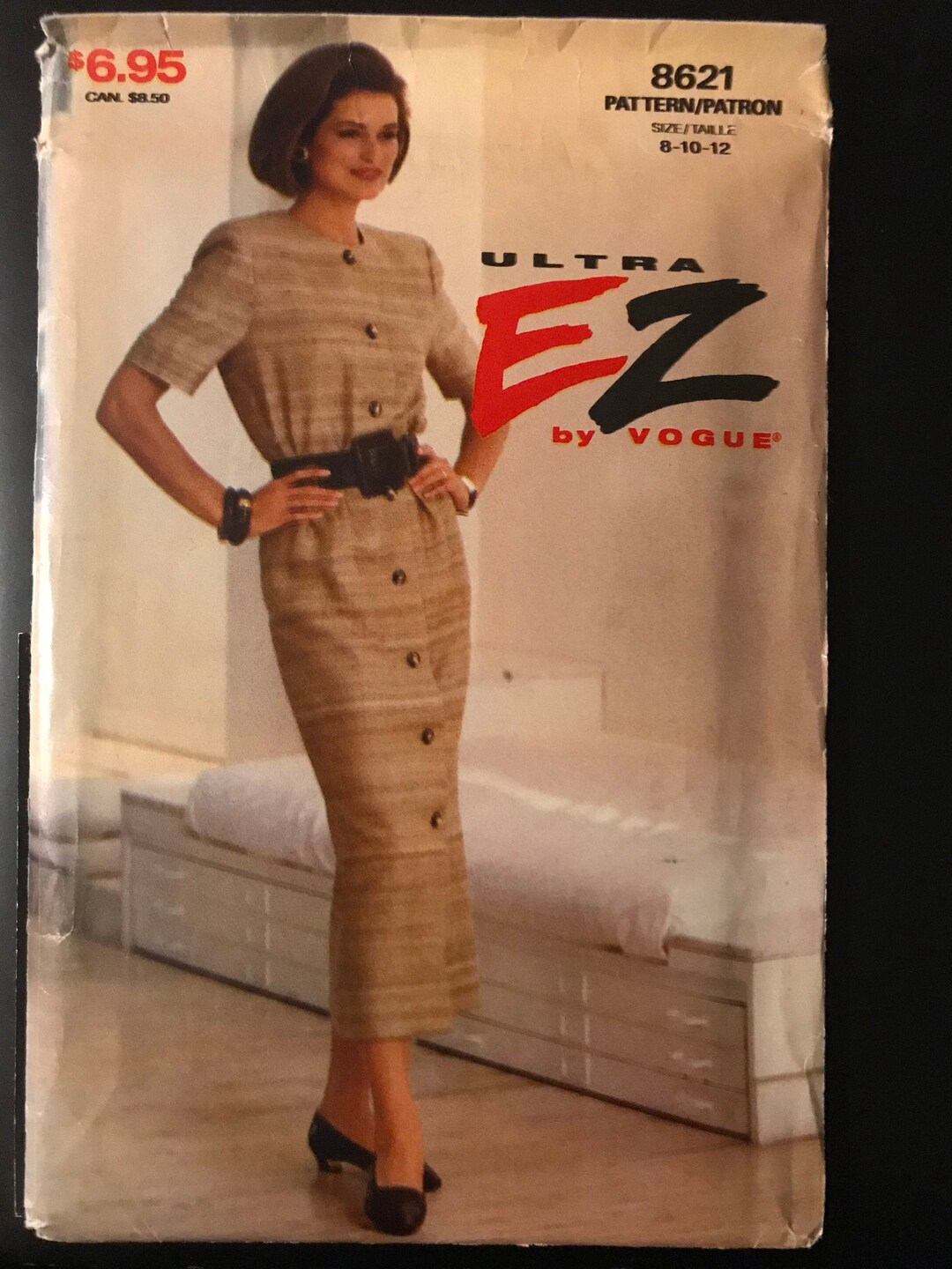Vogue 8621 Pattern UNCUT 1980s Ultra EZ Button Front Straight Dress in ...