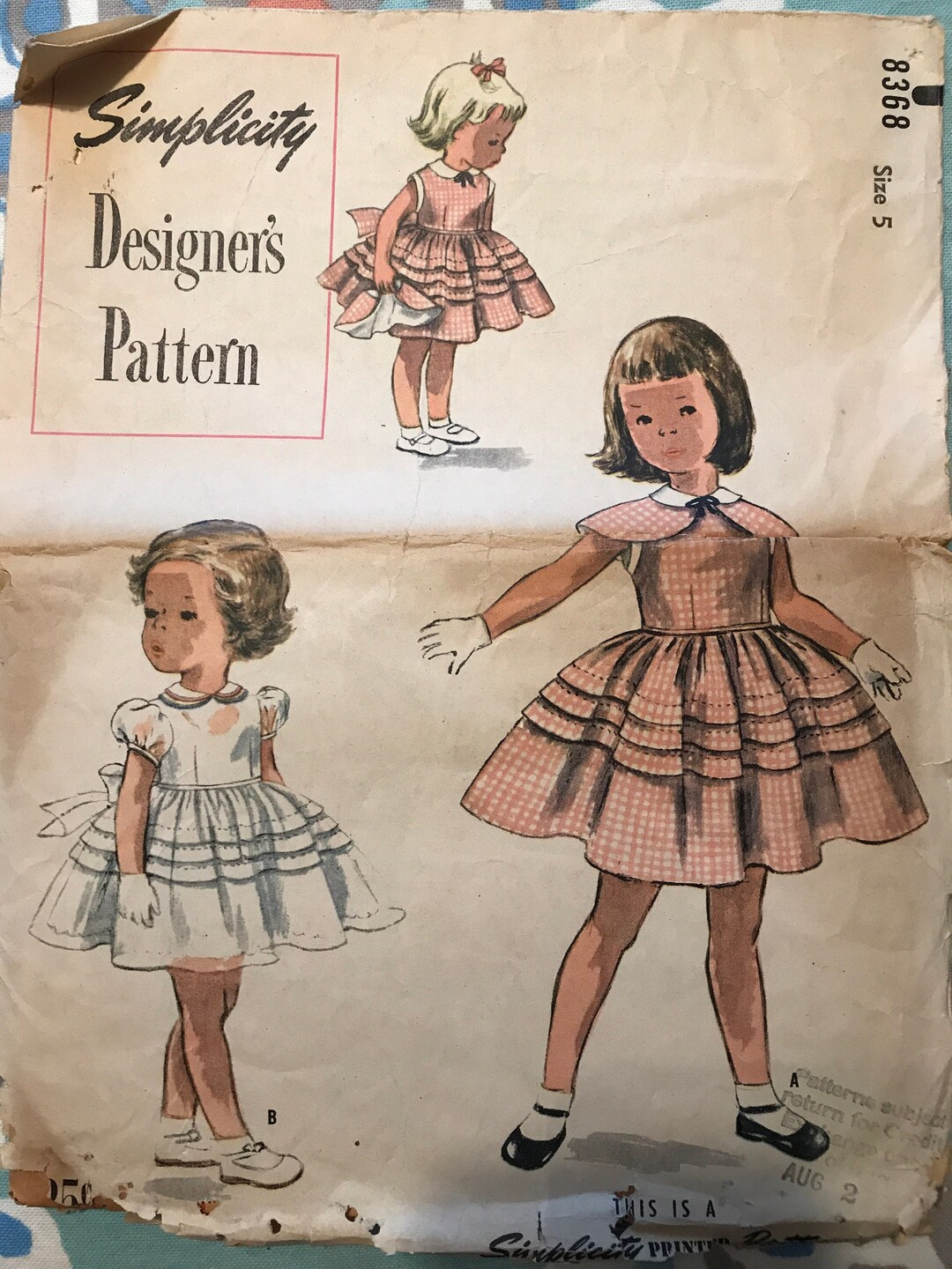Simplicity 8368 Pattern CUT Complete 1950s Vintage Little Girl's Dress ...