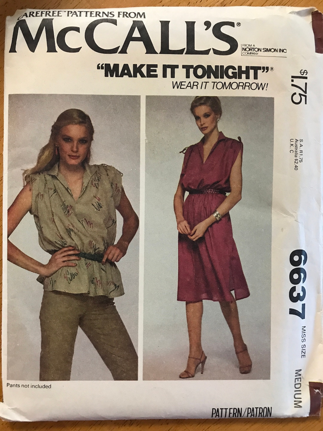 Mccalls 6637 Pattern UNCUT Vintage 1970s Make It Tonight - Etsy