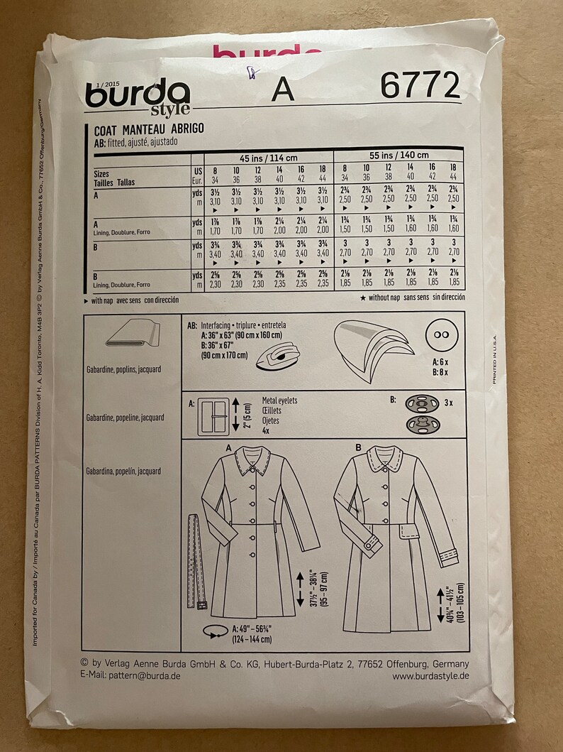 Burda 6772 Pattern UNCUT Fitted Knee Length Coat Pointed - Etsy