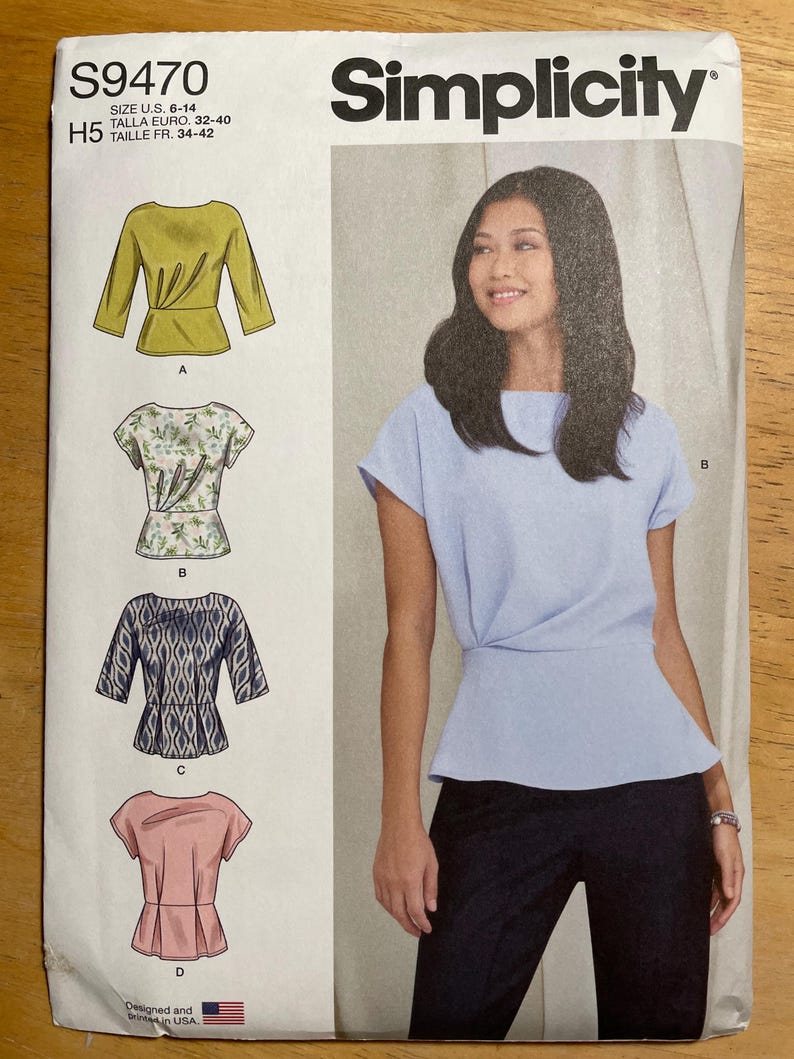 Simplicity S9470 9470 Pattern UNCUT Extended Shoulder Peplum Top Short ...