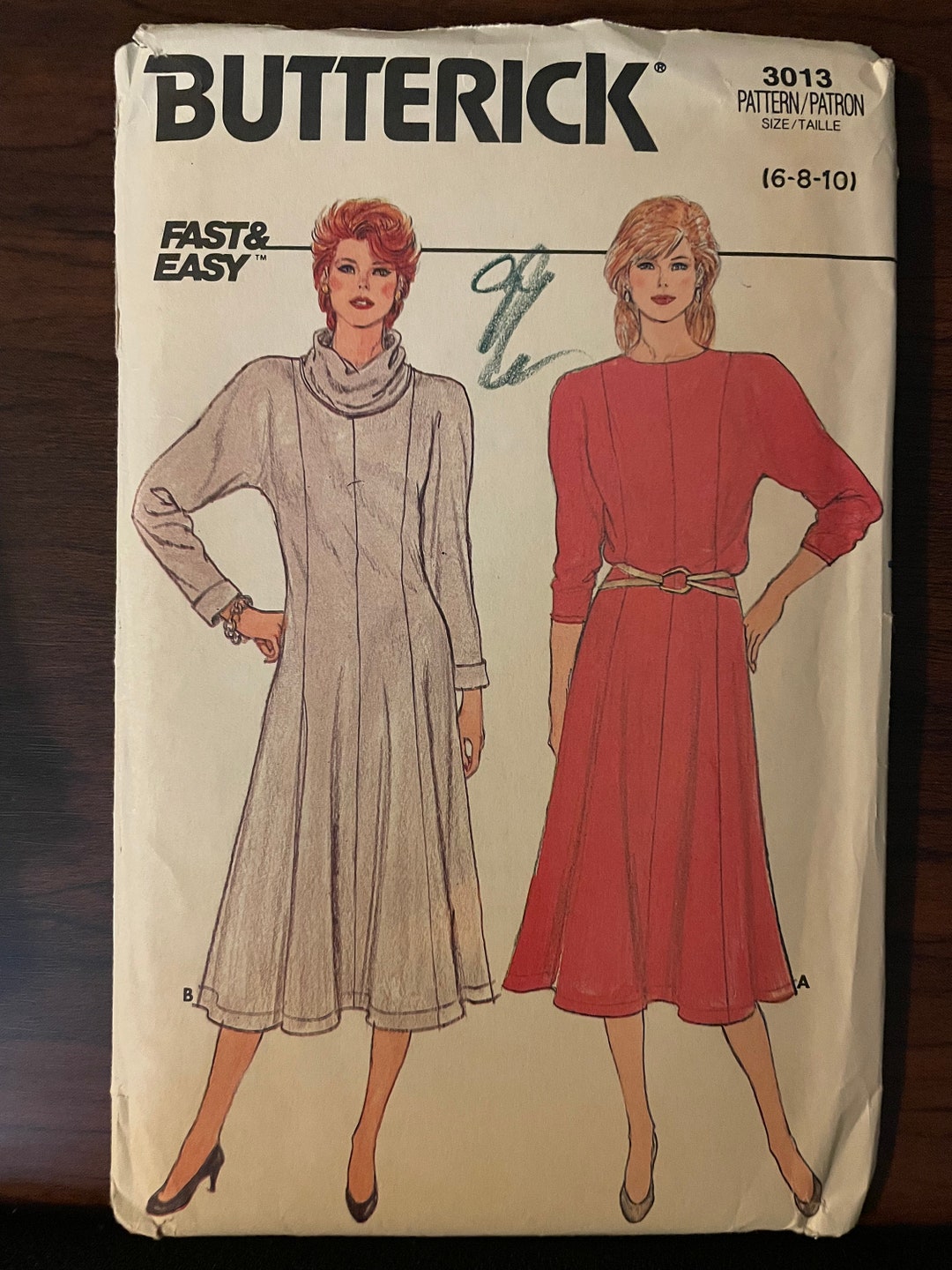 Butterick 3013 Pattern UNCUT 1980s Vintage Semi Fitted Slightly Flared ...