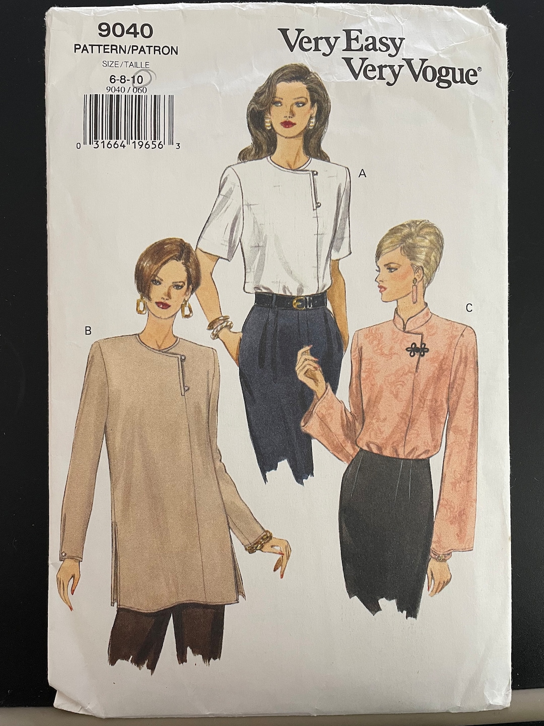 Vogue 9040 Pattern CUT Complete 1990s Vintage Asymmetrical Button or ...