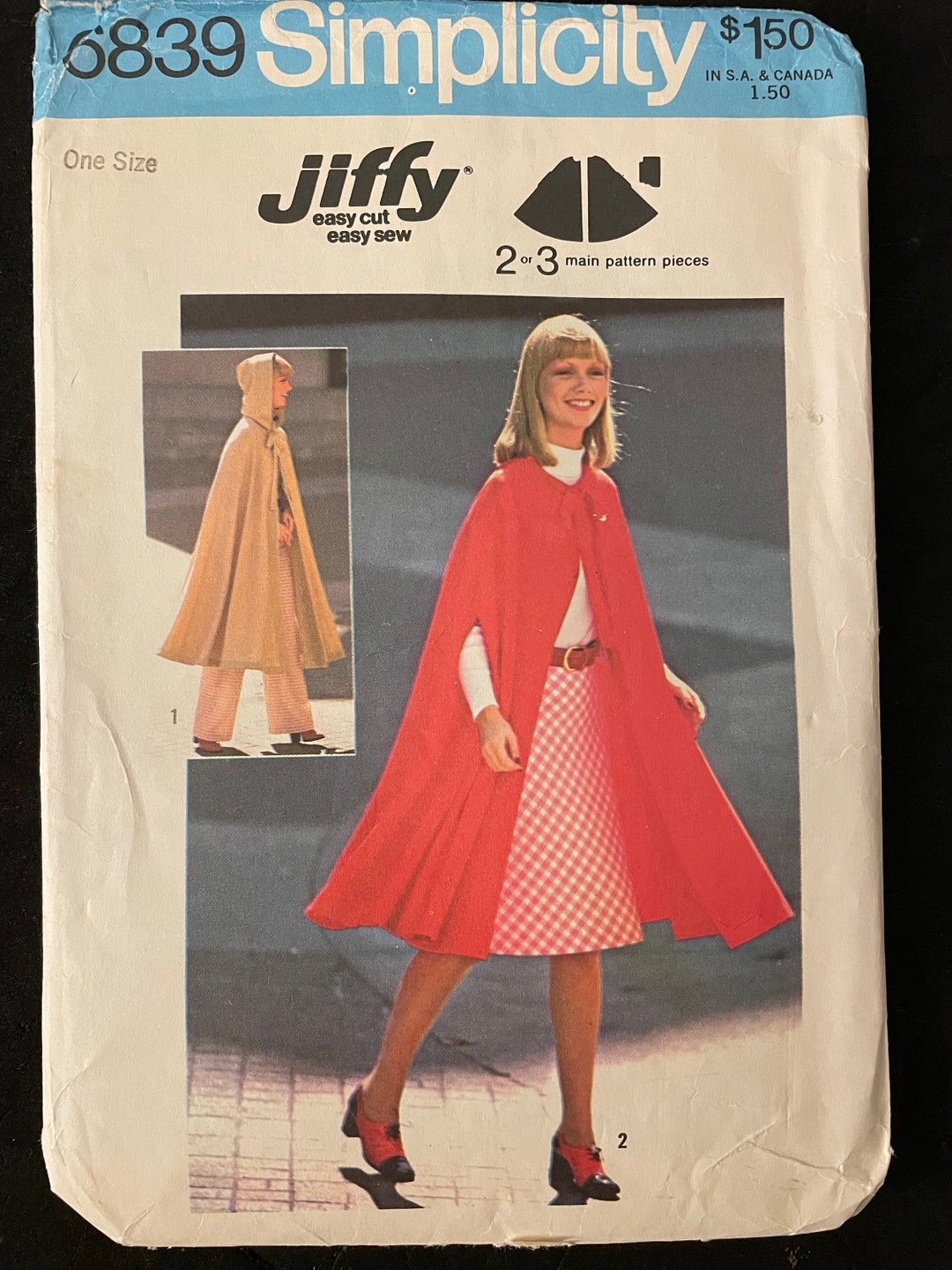 Simplicity 6839 Pattern CUT Complete Vintage 1970s Woman's Jiffy Cape ...