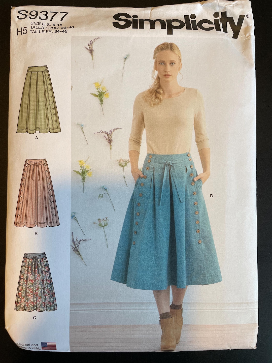 Simplicity S9377 9377 Pattern UNCUT Flared Skirt Soft Pleats Tie Front ...