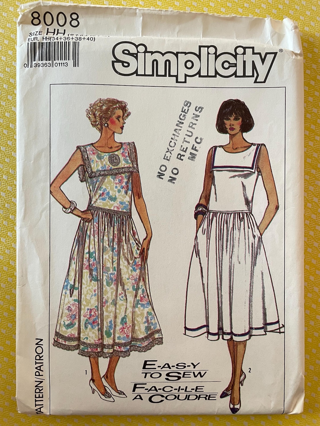 Simplicity 8008 Pattern UNCUT 1980s Vintage Sleeveless Sundress Square ...