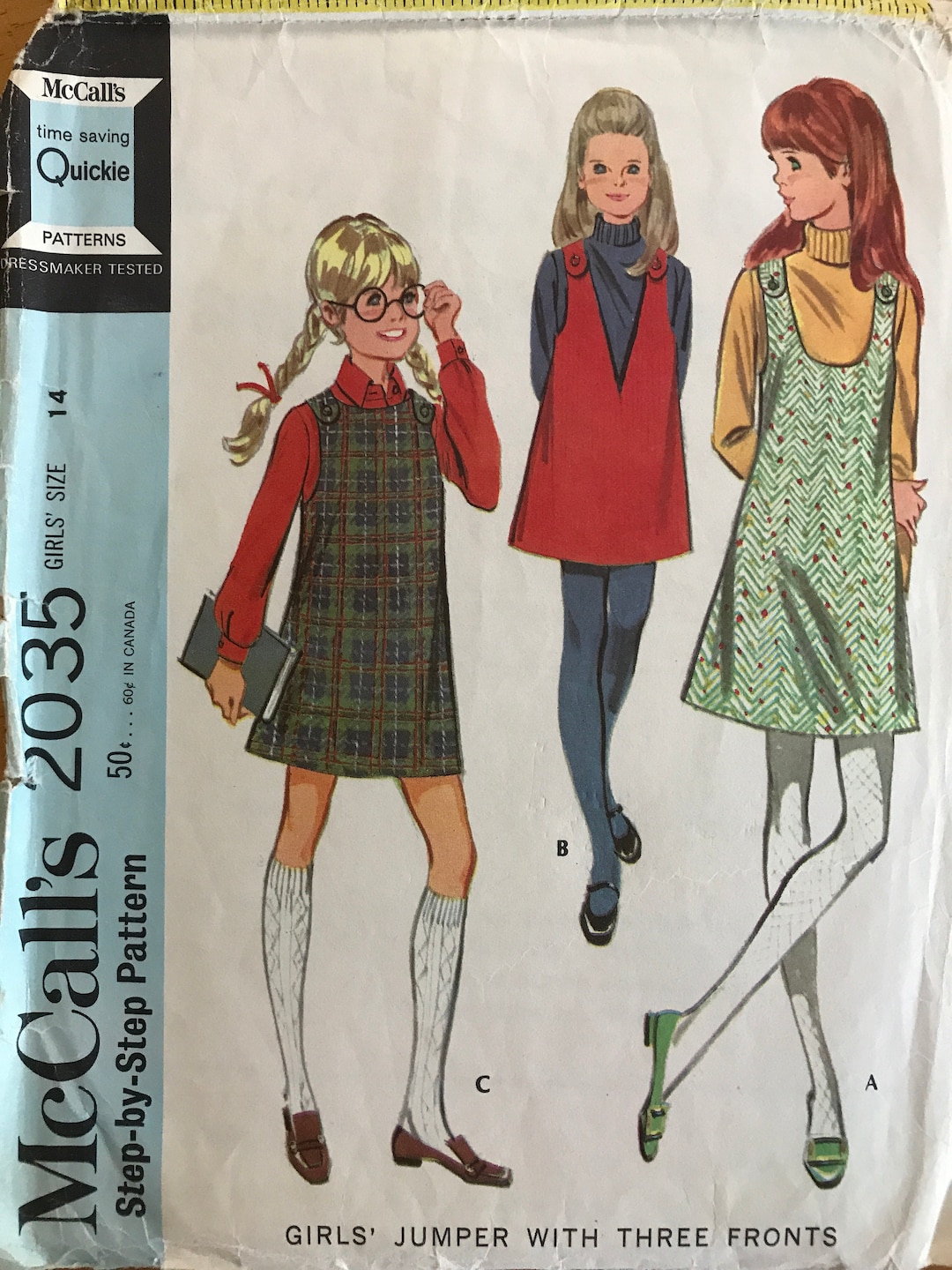Mccalls 2035 Pattern CUT Complete Vintage 1960s Girl's Jumper Buttoned ...