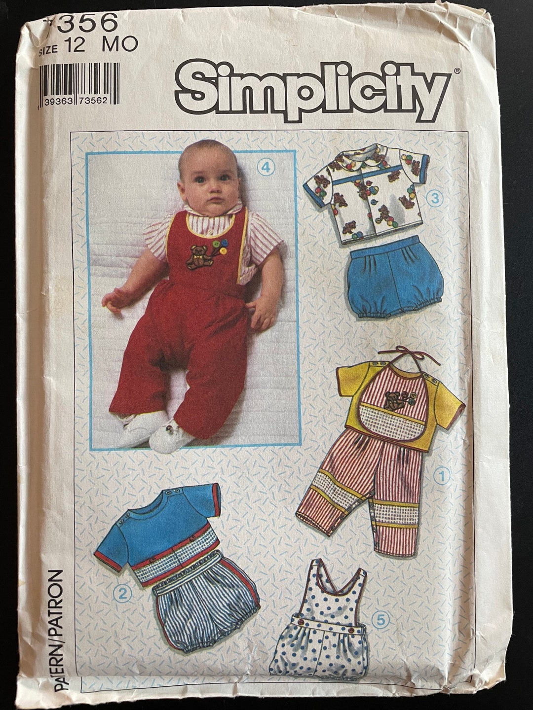 Simplicity 7356 Pattern UNCUT 1980s Vintage Infant's Baby's Wardrobe Pants Bib Short Sleeved Top ...