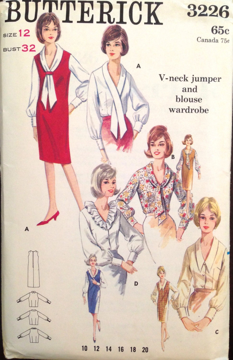 Butterick 3226 Pattern CUT Complete 1960s Sleeveless Deep V | Etsy