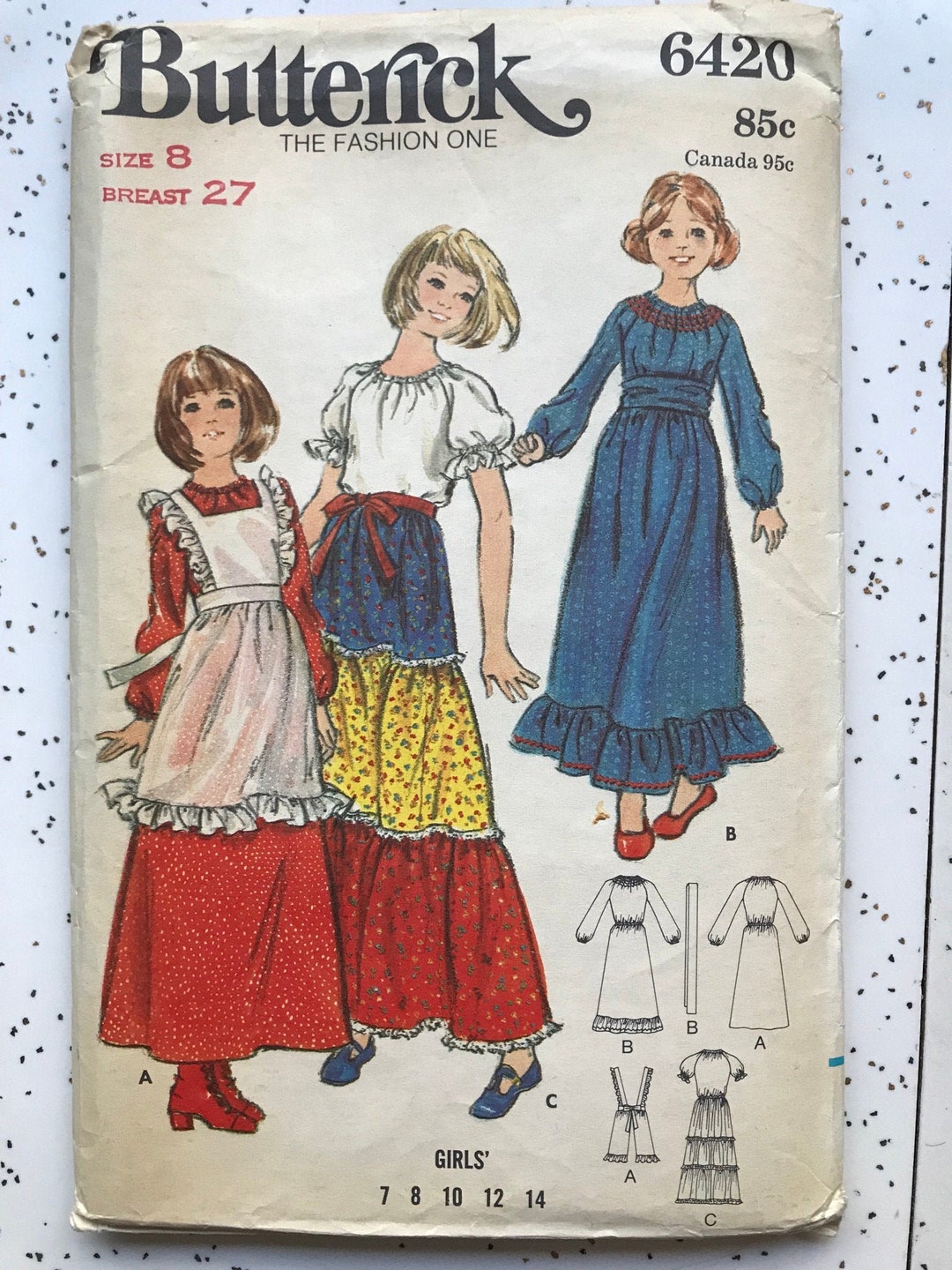 Butterick 6420 Pattern UNCUT 1970s Girl's Peasant Style Dress With ...