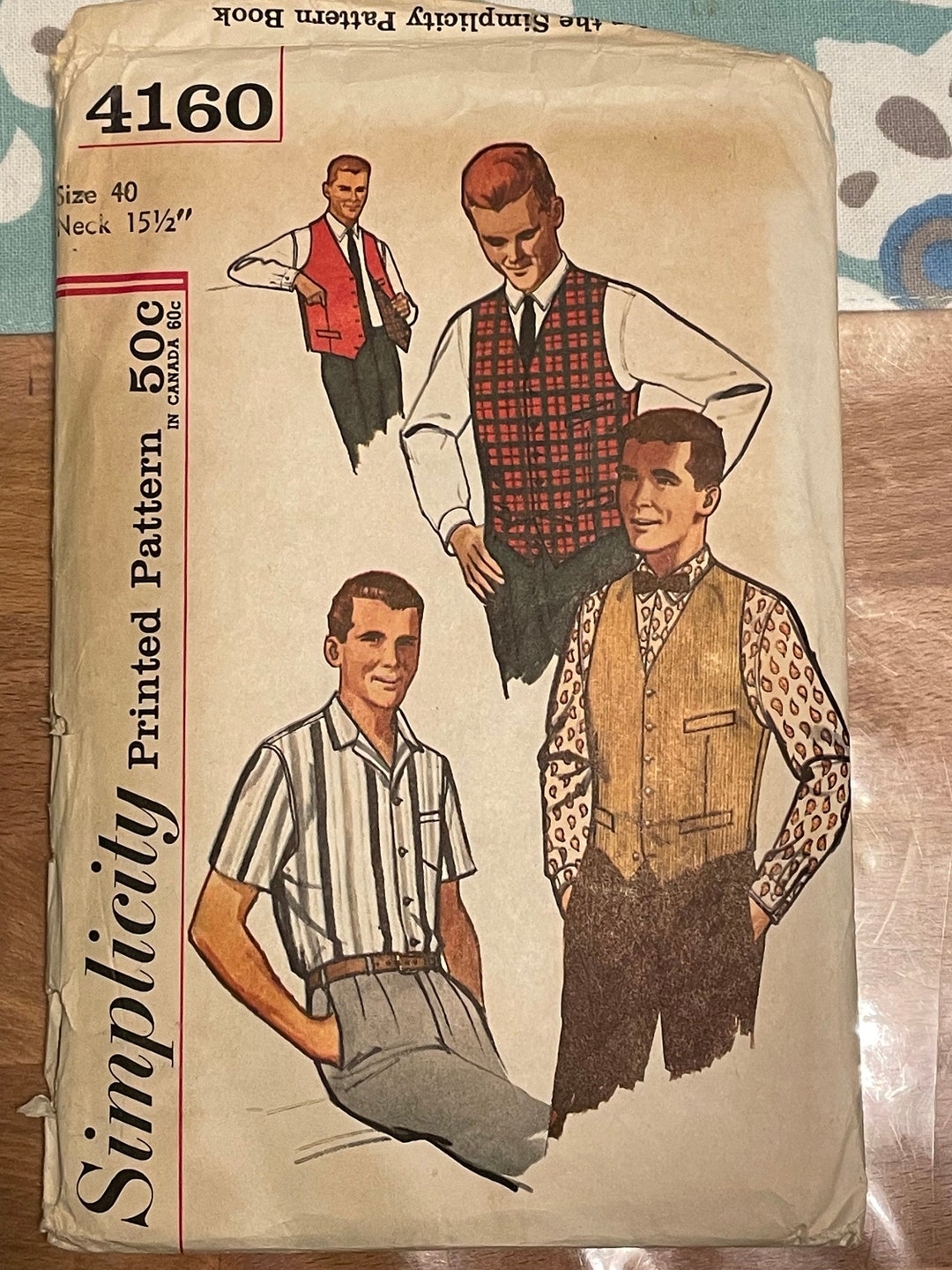 Simplicity 4160 Pattern CUT Complete 1960s Vintage Mens Button Front ...