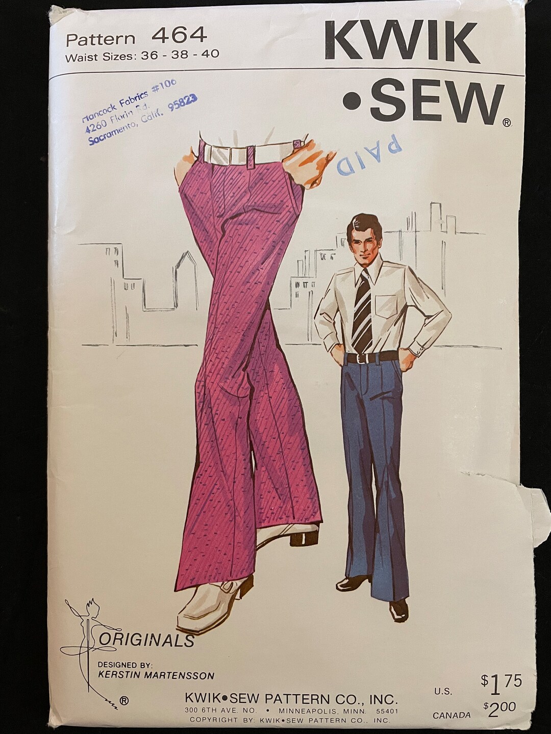 Kwik Sew 464 Pattern UNCUT 1970s Mens Double Knit Slacks Pants Trousers ...