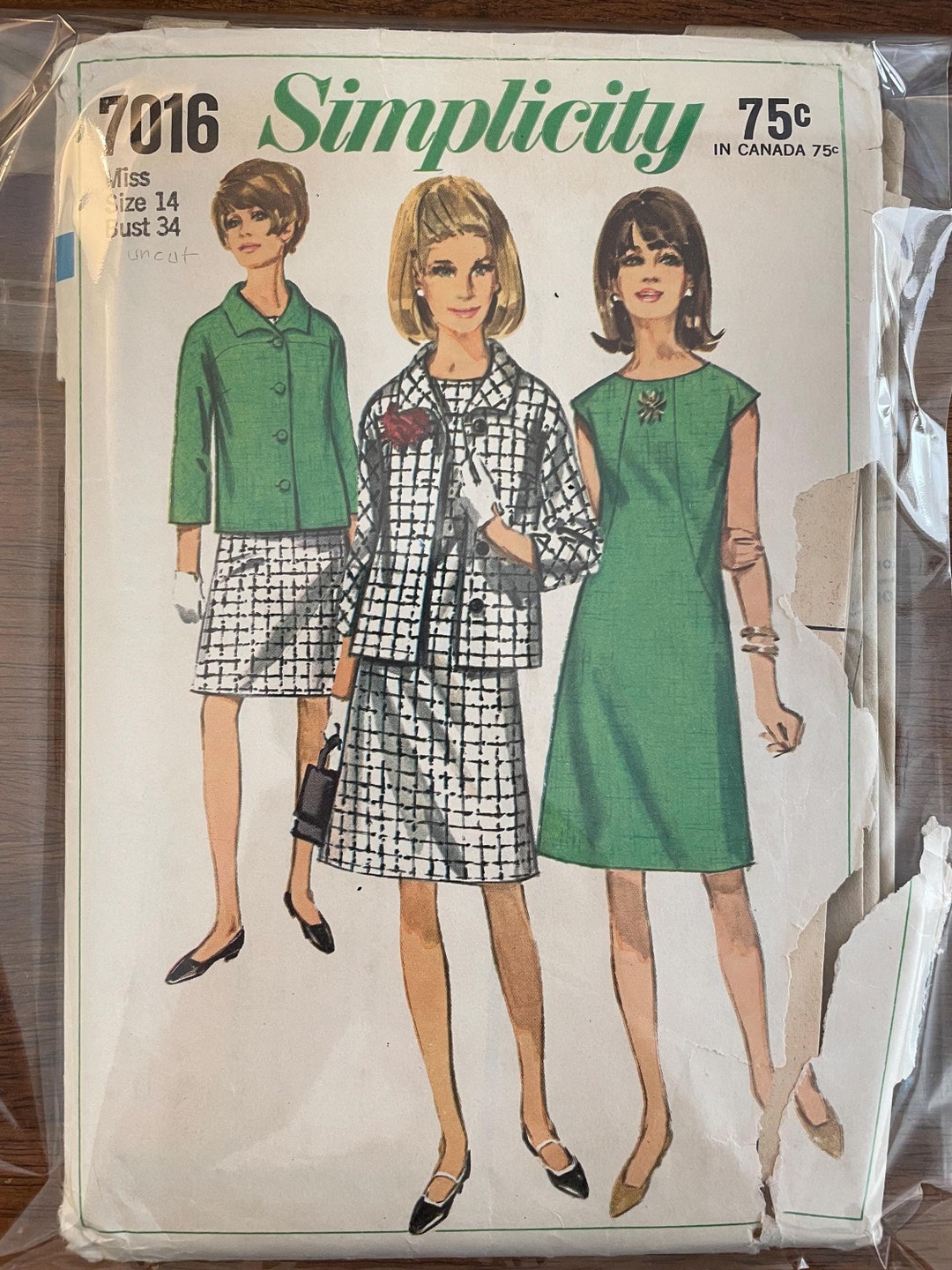 Simplicity 7016 Pattern UNCUT Vintage 1960s Cap Sleeve A-line Dress ...