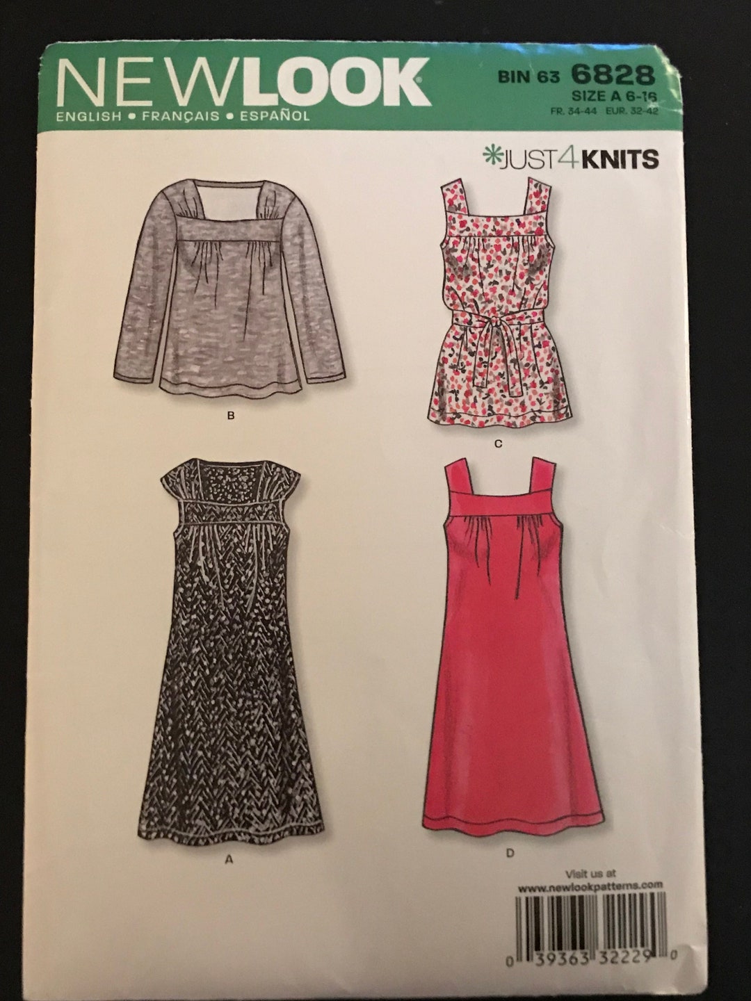 New Look 6828 Pattern UNCUT Just 4 Knits Banded Sleeveless Cap Long ...