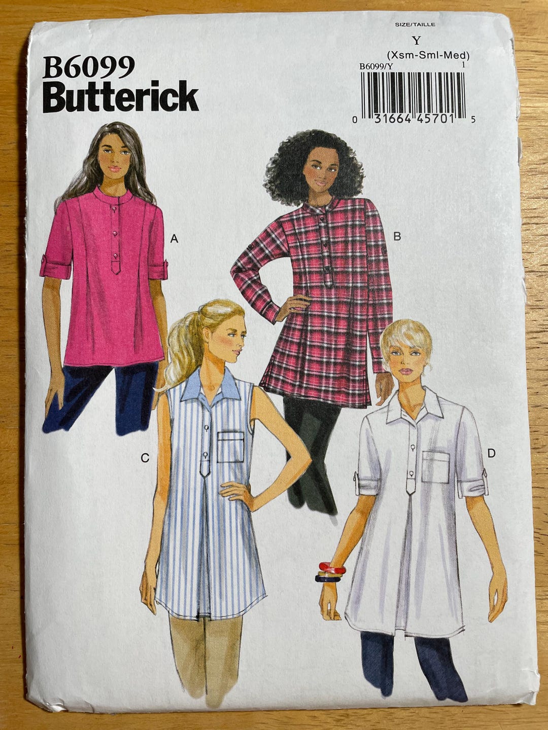 Butterick B6099 6099 Pattern UNCUT Button Front Top or Tunic Placket ...