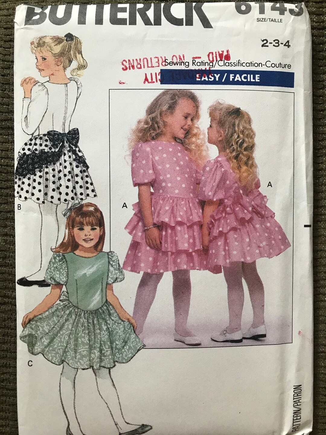 Butterick 6143 Pattern UNCUT 1980s Easy to Sew Girl's Party Dress With ...