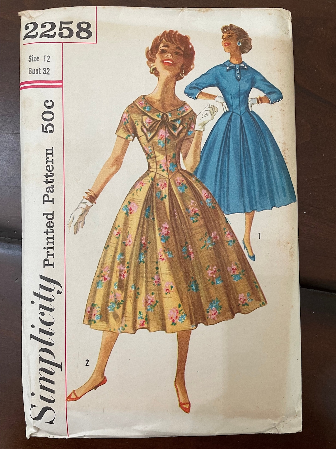 Simplicity 2258 Pattern UNCUT 1950s Vintage Fit and Flare Dress Pointed ...