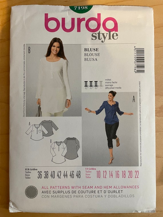 Burda 7198 Pattern UNCUT Style Button Front Pullover Blouse | Etsy