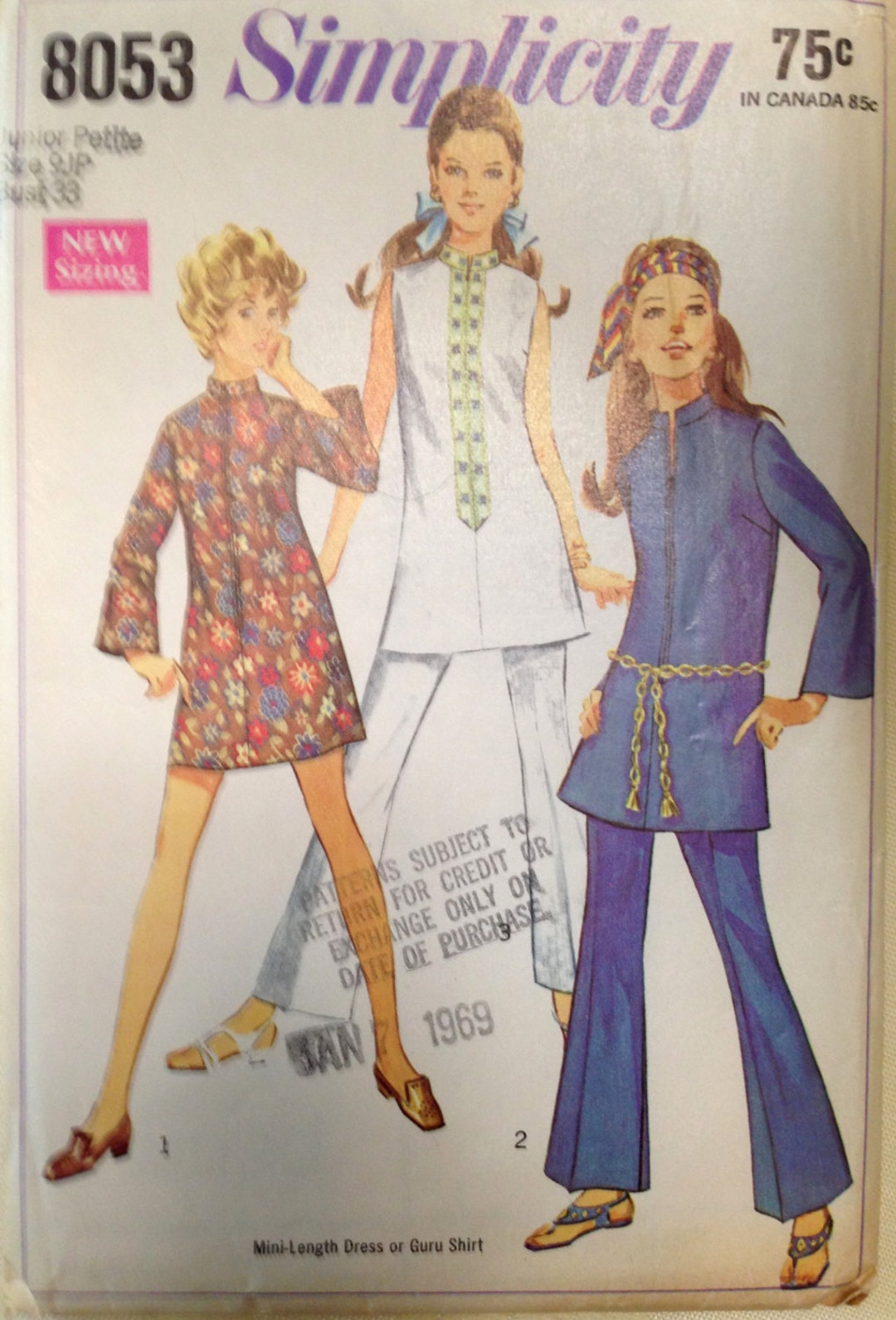 Simplicity 8053 Pattern - 1960s Boho Nehru Style Mini Dress or Tunic ...