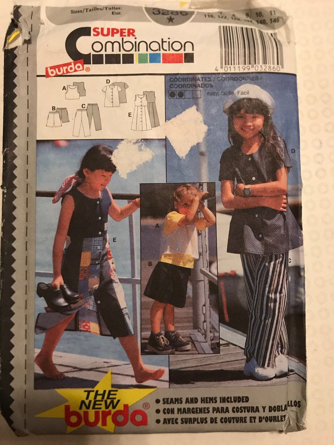 Burda 3286 Pattern UNCUT Vintage Super Combination Kids Clothing Button ...