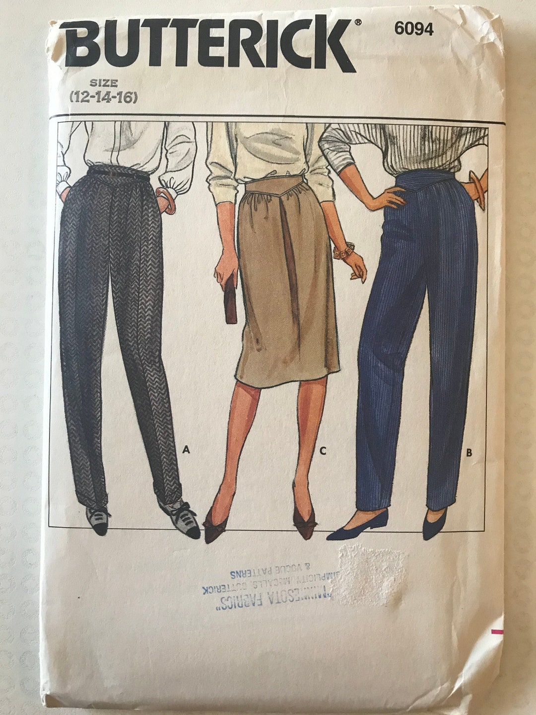 Butterick 6094 Pattern UNCUT 1980s Vintage Basque Waist Tapered Pants ...