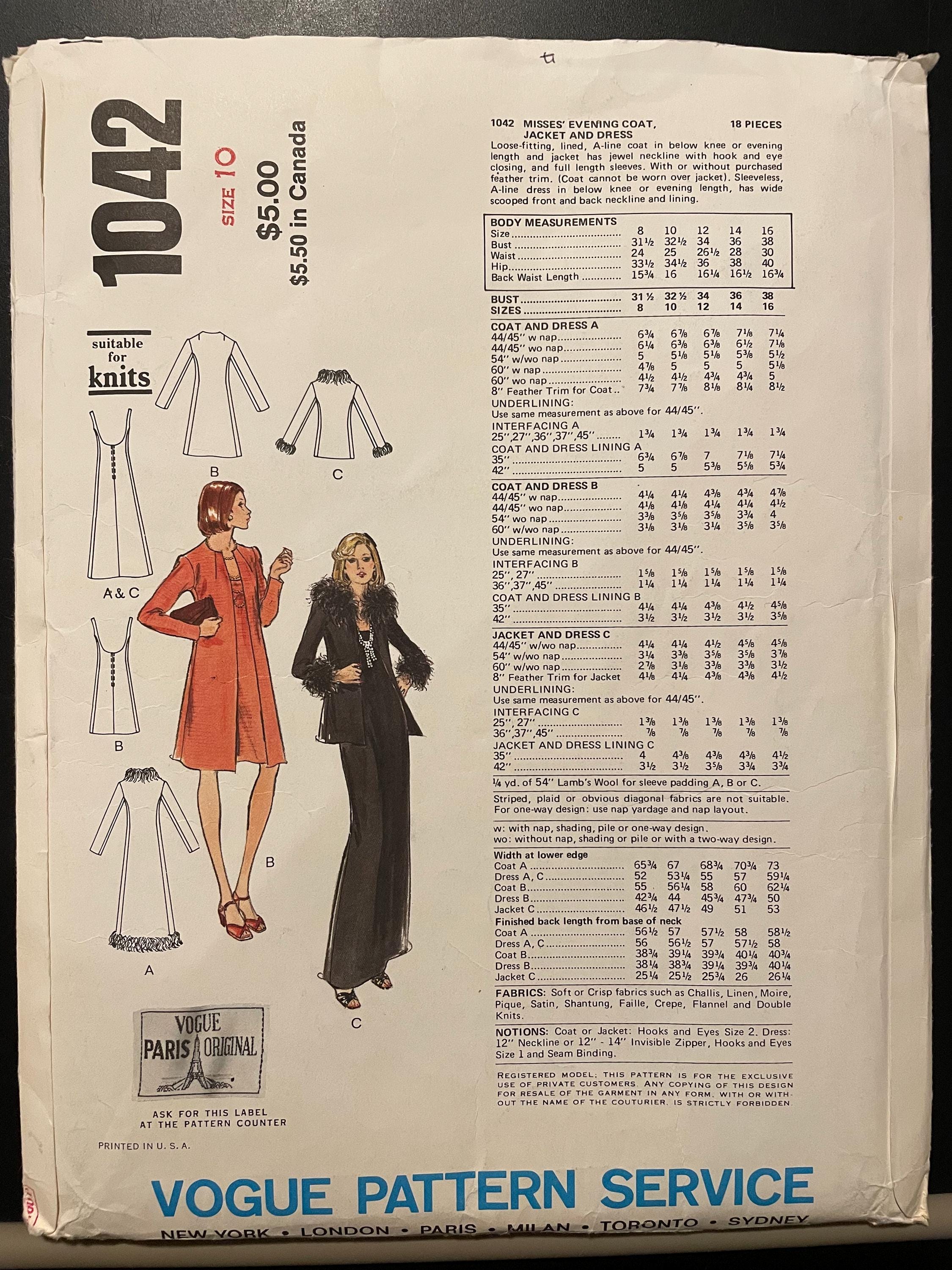 Vogue 1042 Pattern UNCUT 1970s Vintage Givenchy Sleeveless Evening Gown ...