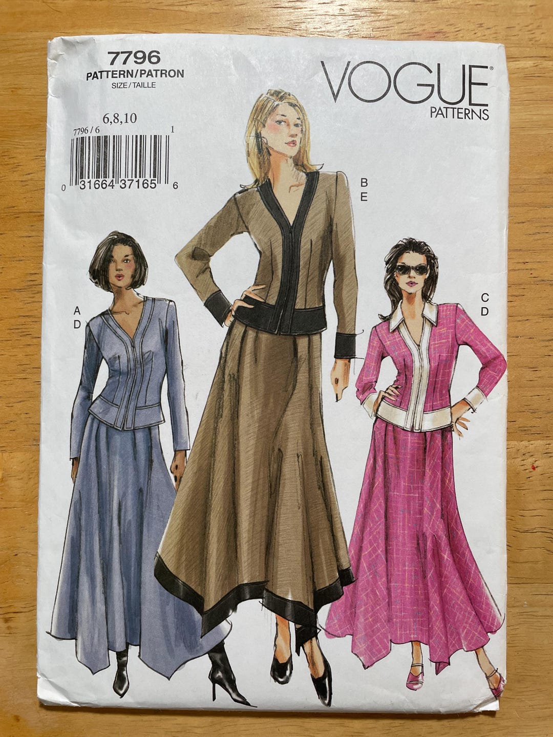 Vogue 7796 Pattern UNCUT Two Piece Dress Zip Front V Neck Hip Length ...