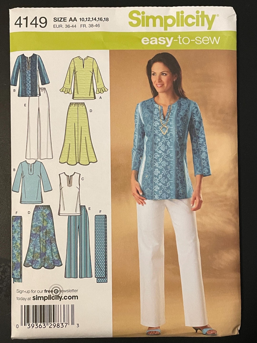 Simplicity 4149 Pattern UNCUT Easy Separates Kurti Tunic Side Slits ...