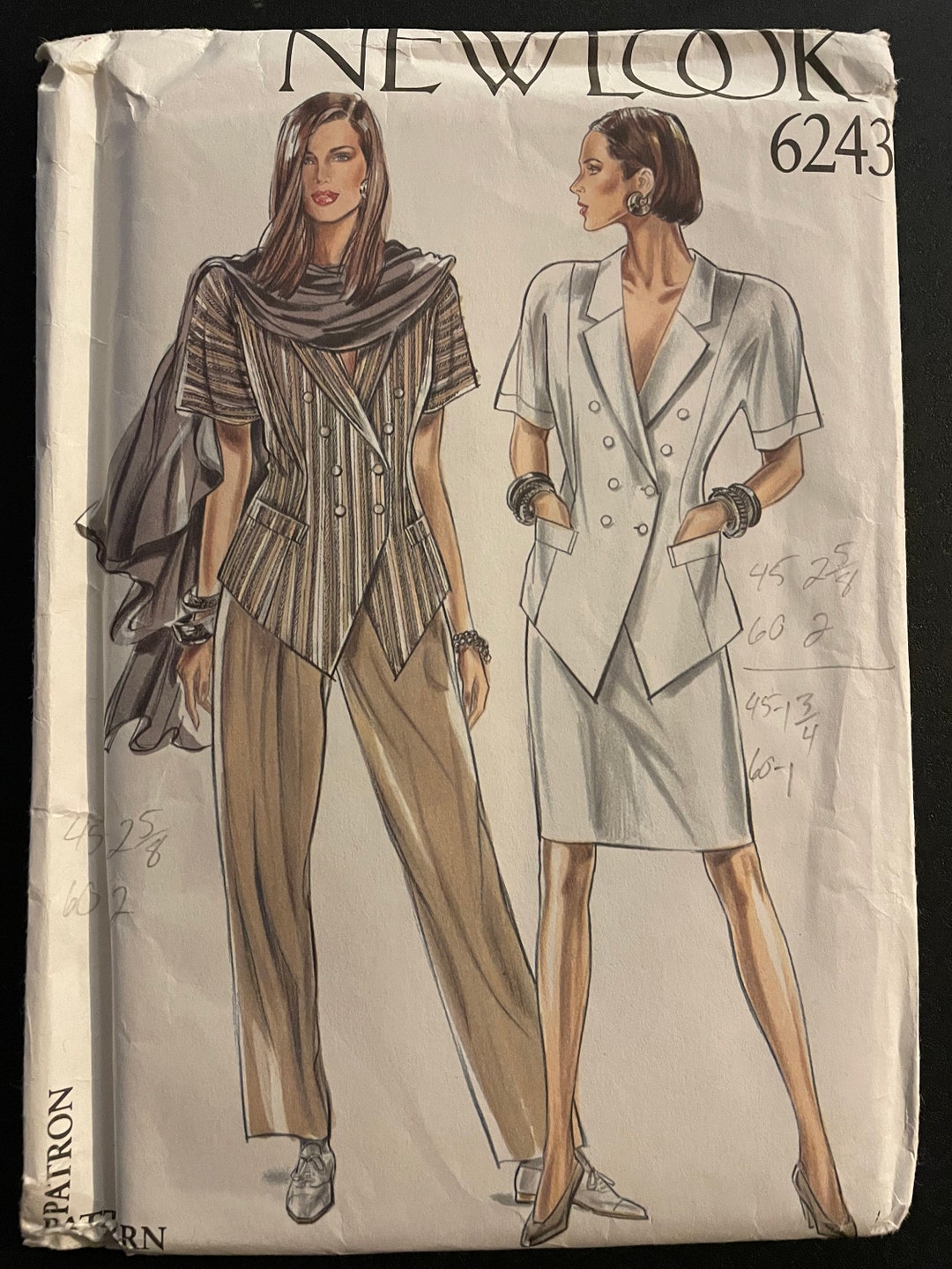 New Look 6243 Pattern UNCUT 1990s Vintage Double Breasted Top Shoulder ...